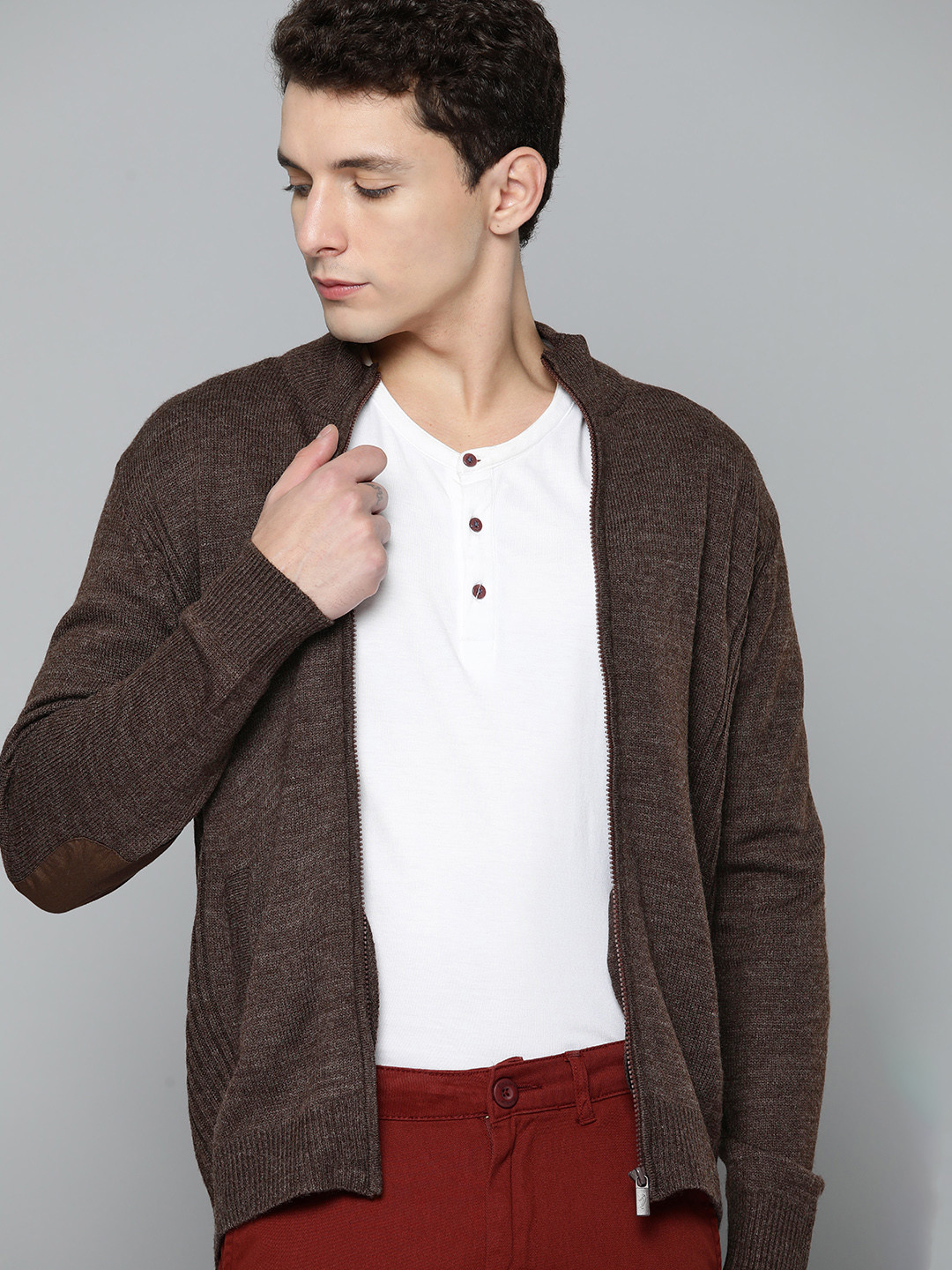 Buy Indian Terrain Men Brown Acrylic Cardigan - Sweaters for Men ...