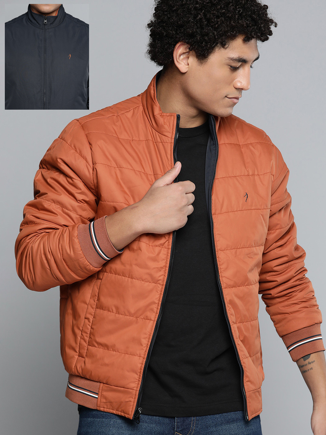 Buy Indian Terrain Men Rust Orange Reversible Bomber Jacket - Jackets ...