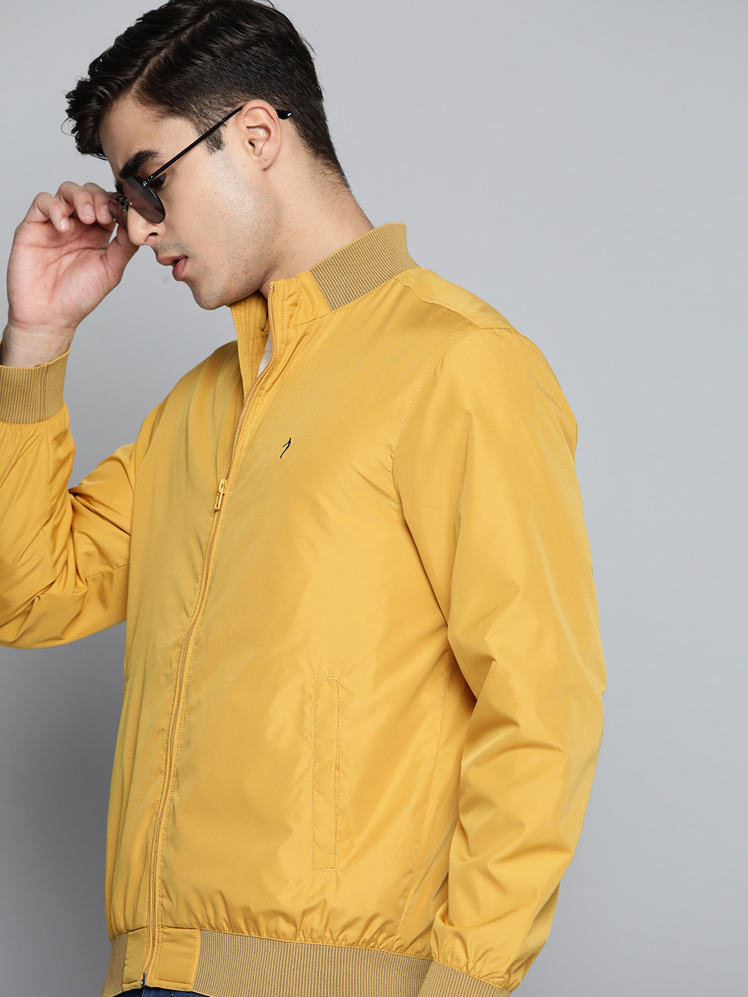 Buy Indian Terrain Men Mustard Yellow Solid Windcheater Bomber Jacket ...