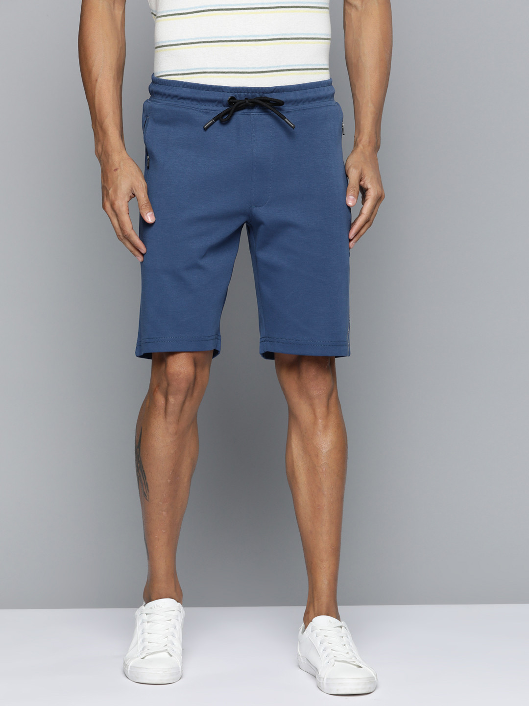 Buy Indian Terrain Men Teal Blue Solid Regular Fit Knitted Shorts ...