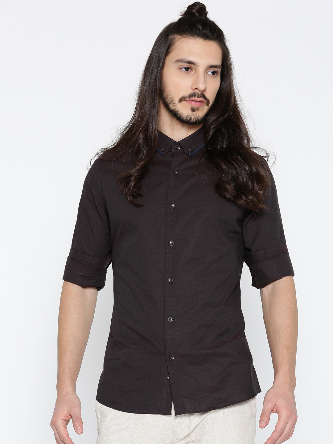 Buy United Colors Of Benetton Men Coffee Brown Self Design Casual Shirt ...