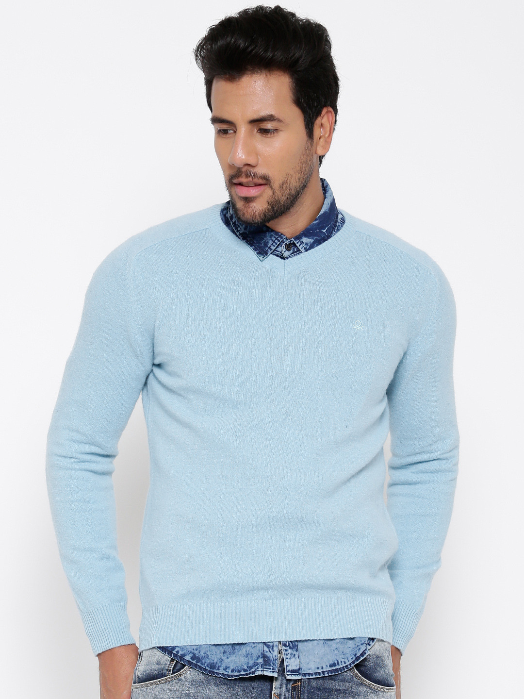 Buy United Colors Of Benetton Men Powder Blue Solid Sweater - Sweaters ...