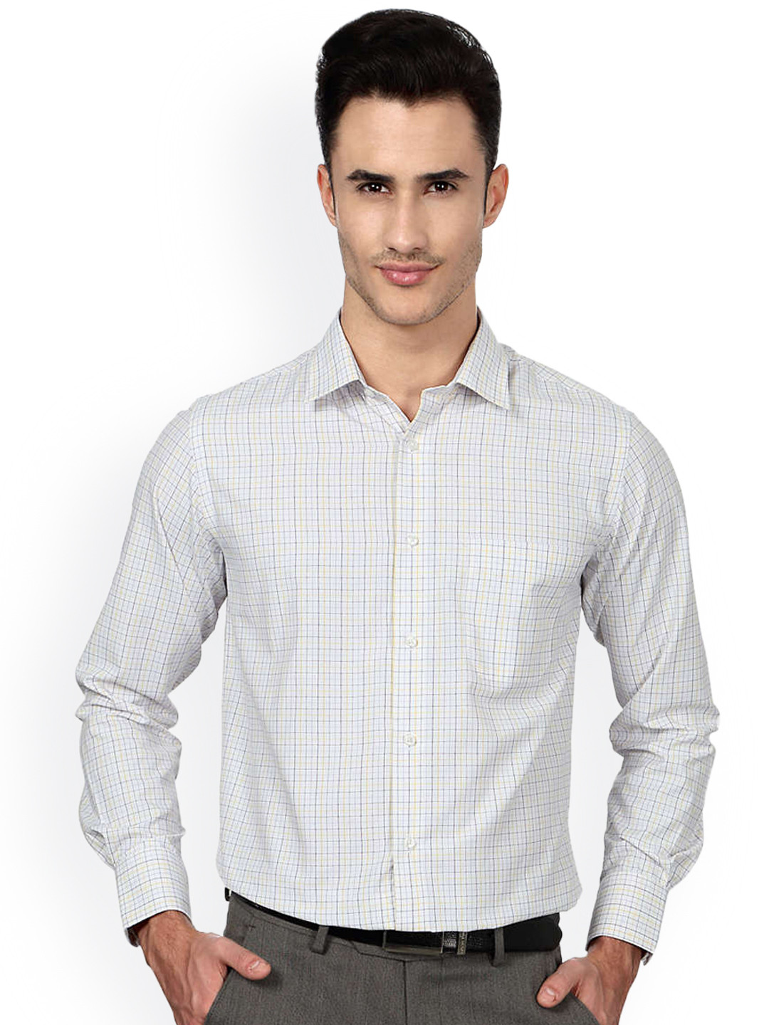 Buy Peter England White Slim Fit Checked Formal Shirt - Shirts for Men ...