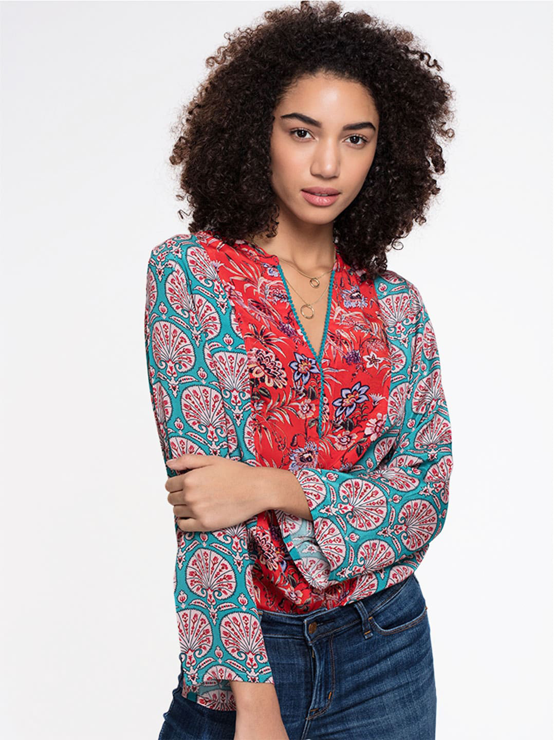 Buy SHAYE Teal Blue & Rust Red V Neck Tunic - Tops for Women 16156712 ...