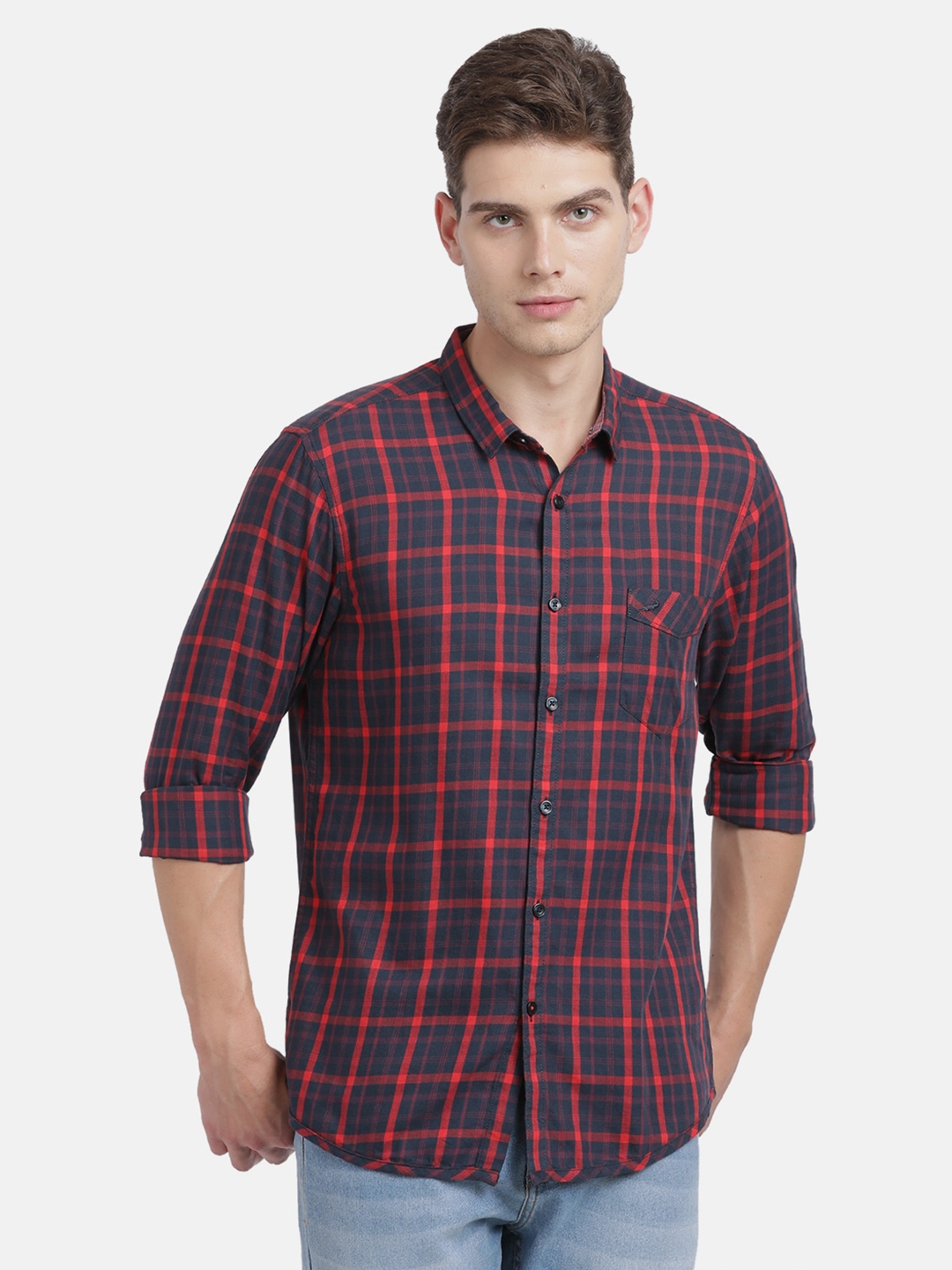 Buy Crocodile Men Red Classic Slim Fit Tartan Checks Opaque Checked