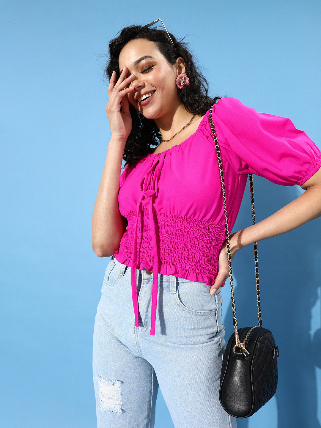 Buy PlusS Women Pretty Pink Solid Smocked Top - Tops for Women 16158864 ...