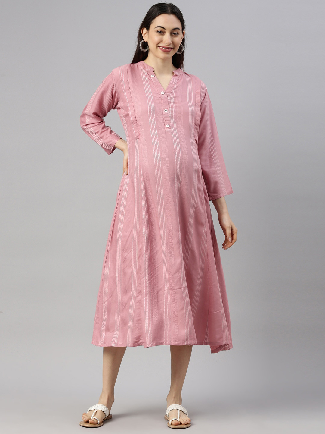 Buy GOLDSTROMS Peach Coloured Maternity A Line Midi Dress - Dresses for ...