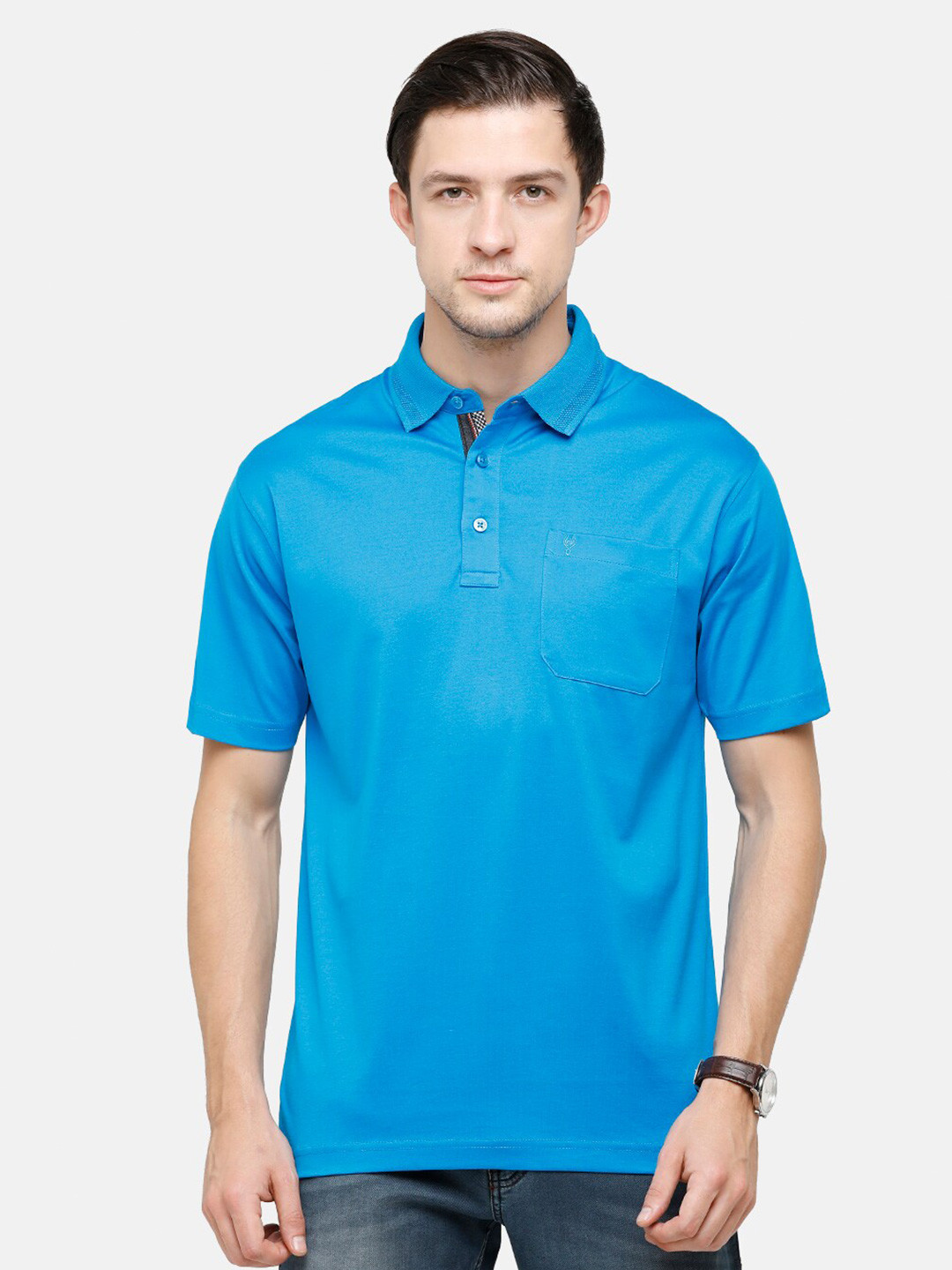 Buy Classic Polo Men Blue Polo Collar Pockets Pure Cotton T Shirt ...