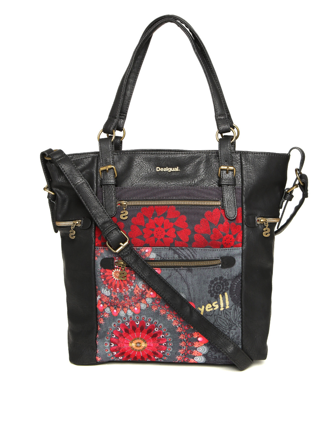 Buy Desigual Black Printed Shoulder Bag With Sling Strap - Handbags for ...