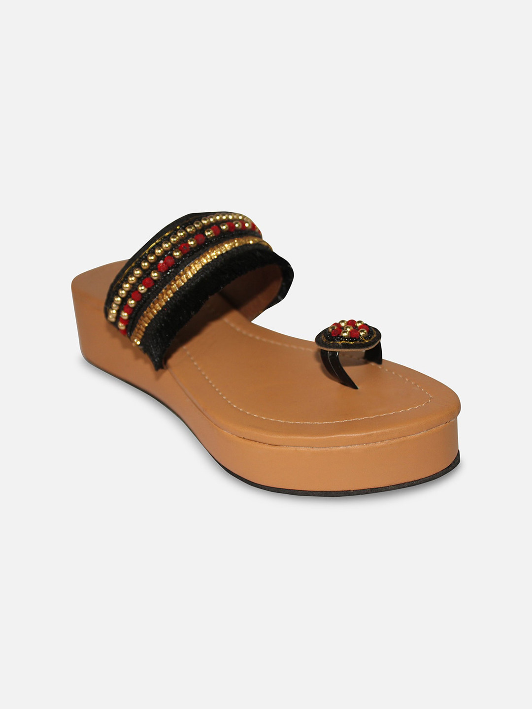 Buy WALK N STYLE COLLECTION Women Black & Gold Toned Embellished ...