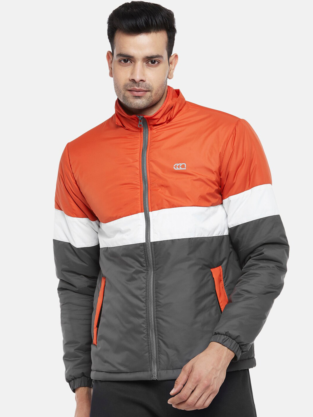 Buy Ajile By Pantaloons Men Orange & Grey Colourblocked Puffer Jacket ...