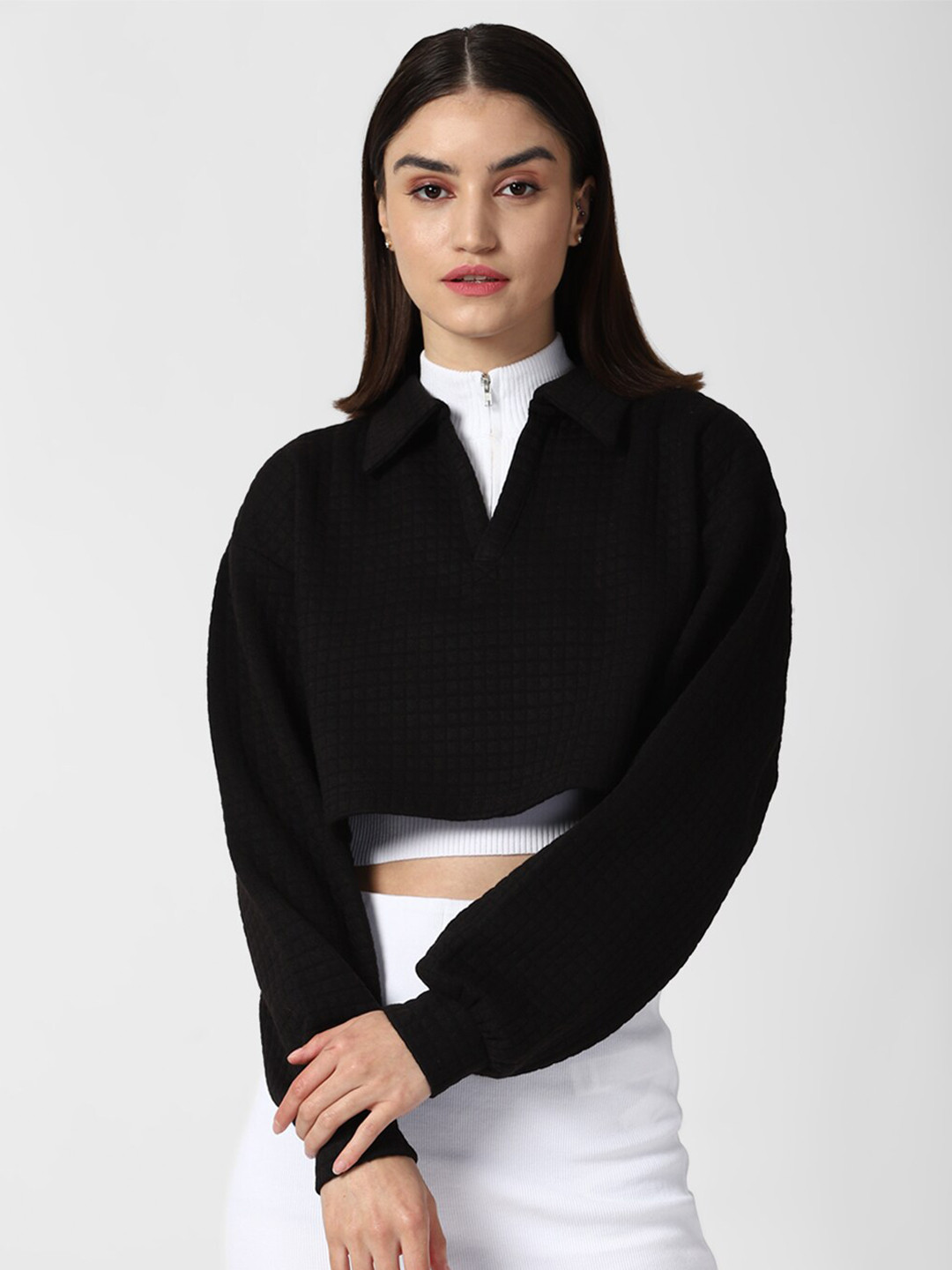 Buy FOREVER 21 Black Shirt Style Crop Top - Tops for Women 16169554 ...