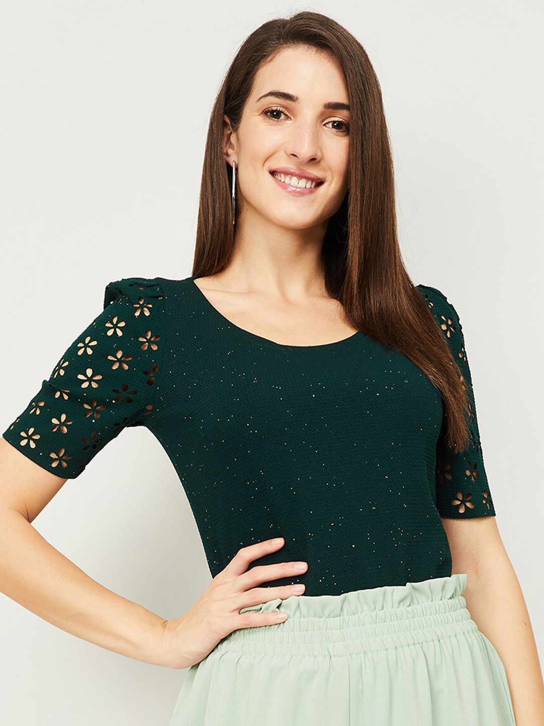 Buy CODE By Lifestyle Green Solid Regular Top - Tops for Women 16170328 ...