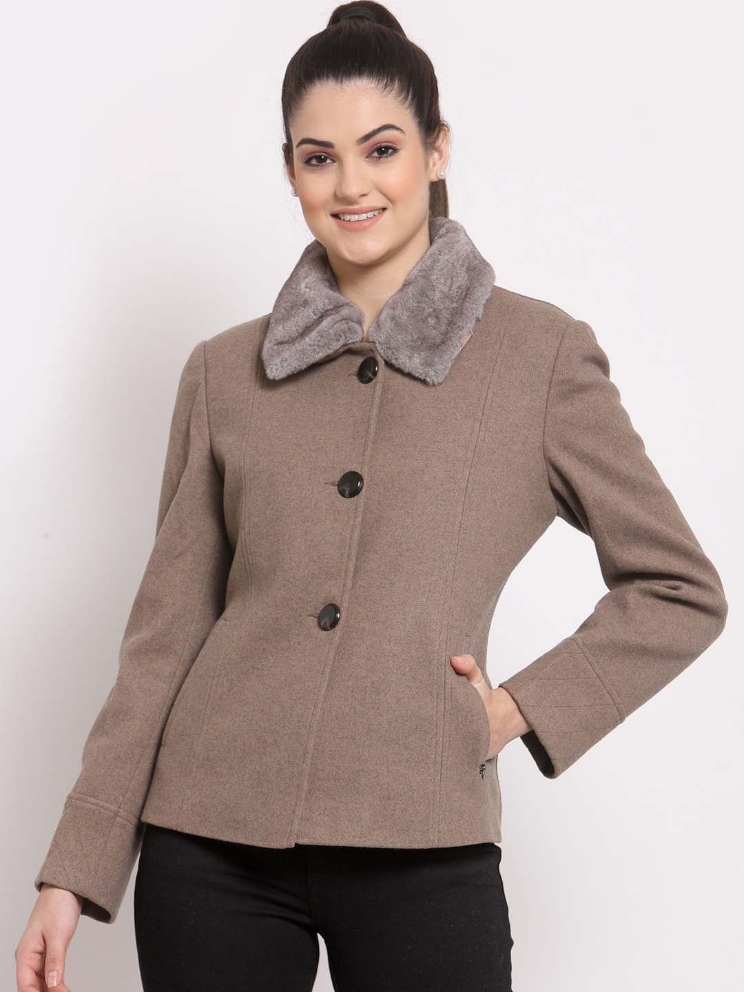 Buy Juelle Woman Brown Short Coat - Coats for Women 16170908 | Myntra