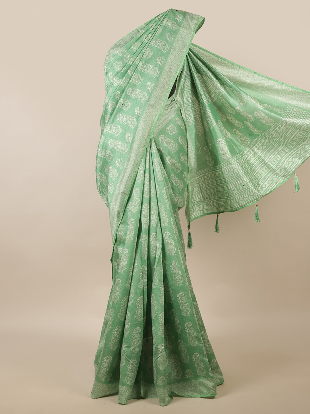 Buy Pothys Green & White Ethnic Motifs Printed Saree - Sarees for Women ...