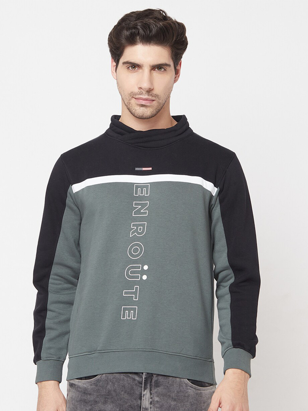 Buy Octave Men Olive Green Colourblocked Sweatshirt - Sweatshirts for ...