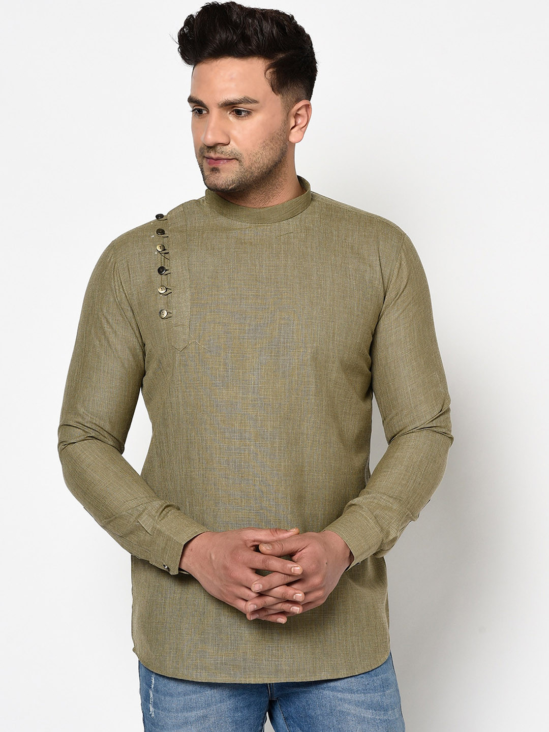 Buy TABARD Men Olive Green Cotton Kurta - Kurtas for Men 16176586 | Myntra