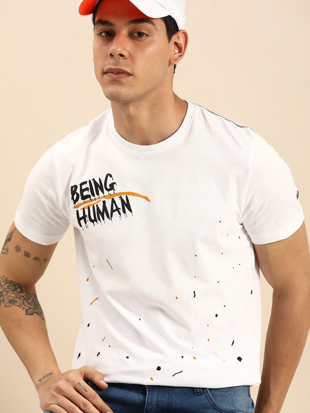 Buy Being Human Men White Graphic Printed Pure Cotton Casual T Shirt ...