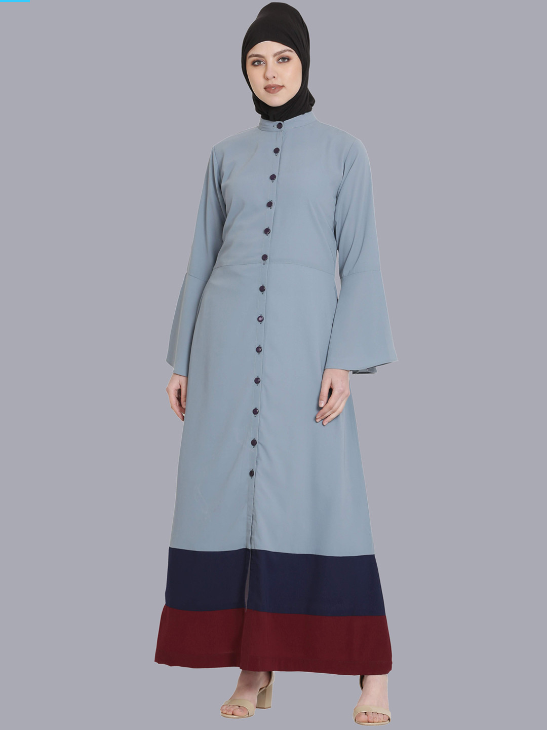 Buy MOMIN LIBAS Women Grey & Blue Colourblocked Abaya Burqa - Burqas ...