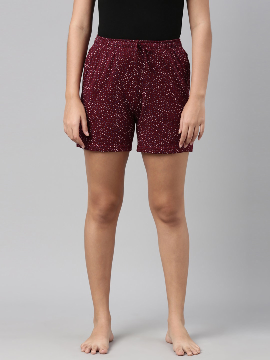 Buy Go Colors Women Maroon & White Printed Cotton Lounge Shorts ...