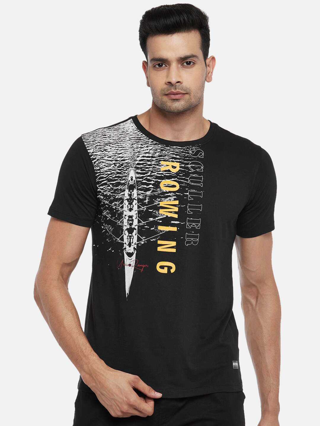 Buy Urban Ranger By Pantaloons Men Black Printed Pure Cotton Slim Fit T ...