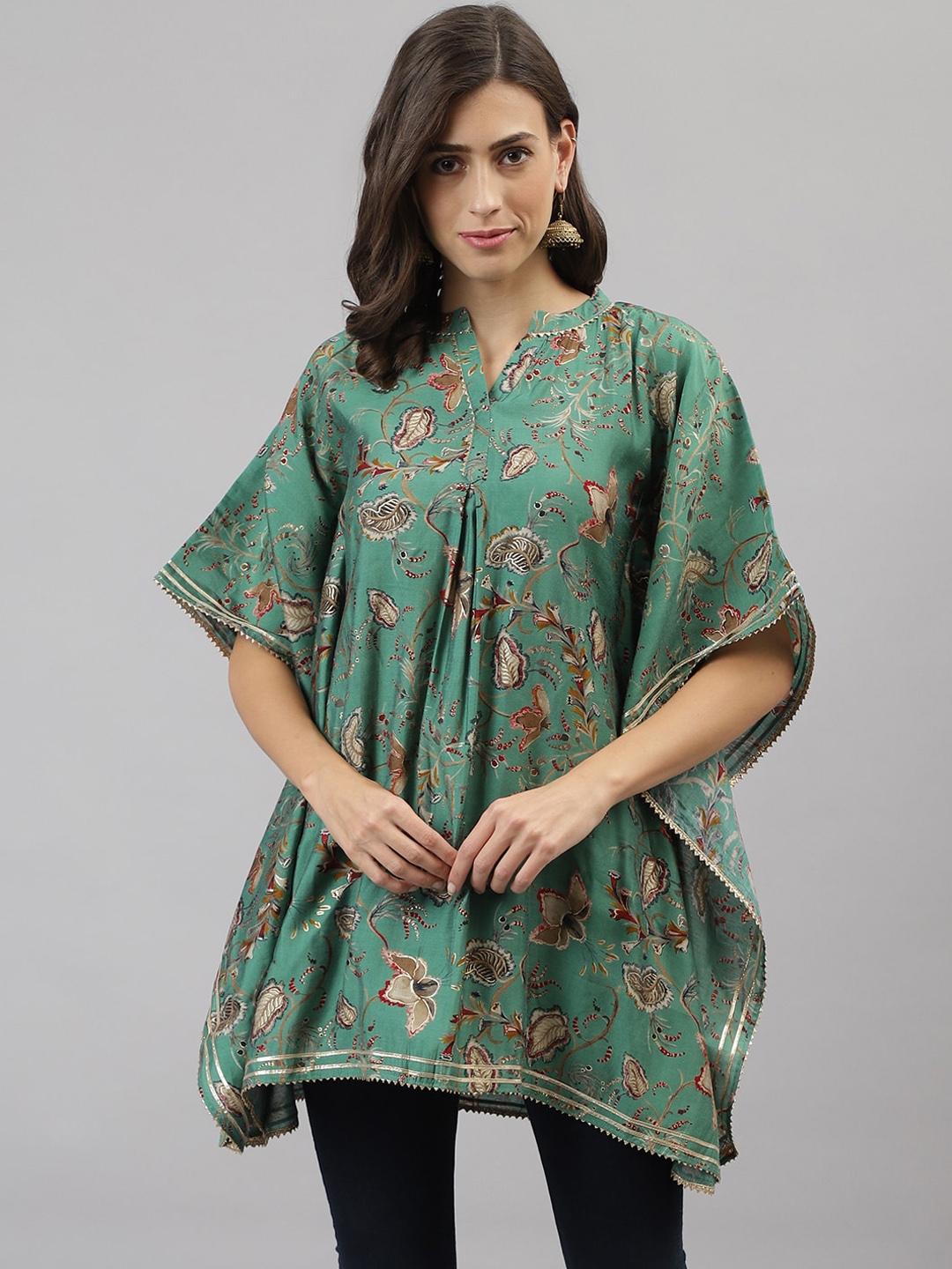 Buy Tankhi Women Green Ethnic Motifs Printed Flared Sleeves Kaftan