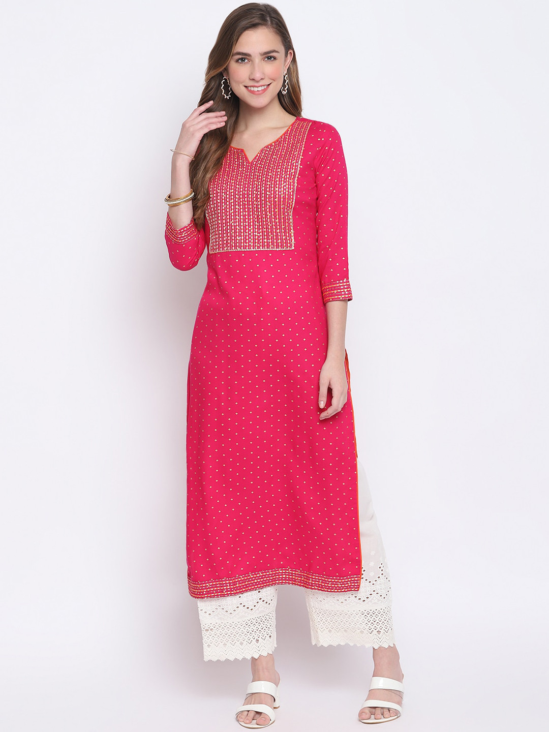 Buy FASHION DEPTH Women Rose Yoke Design Thread Work Kurta - Kurtas for ...