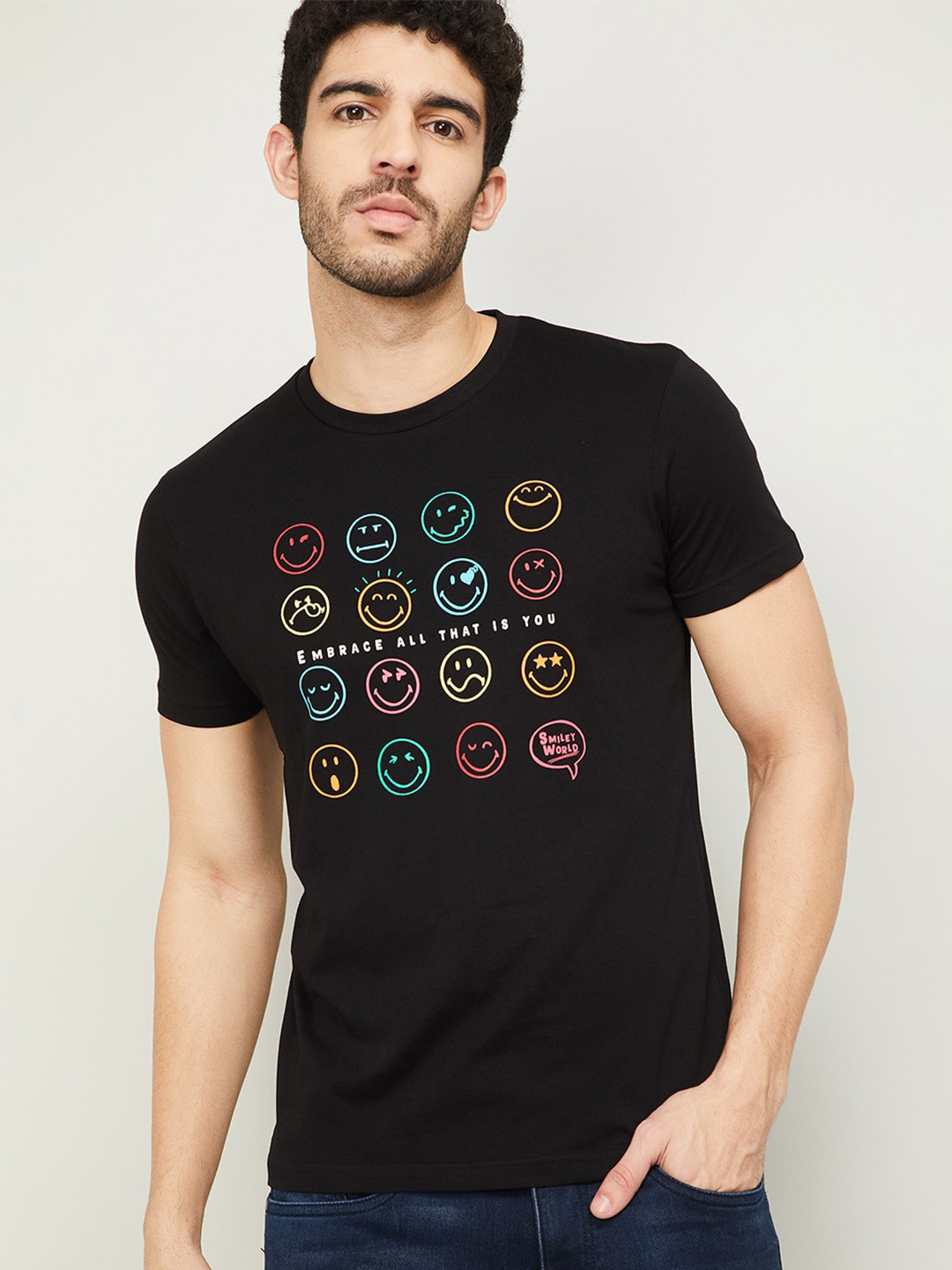Buy SmileyWorld Men Black Printed T Shirt - Tshirts for Men 16188598 ...