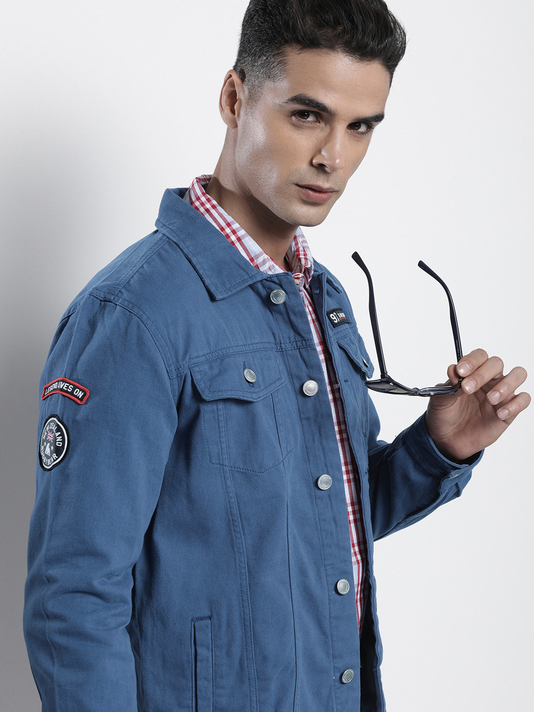 Buy The Indian Garage Co Men Slim Fit Denim Trucker Jacket With Double ...