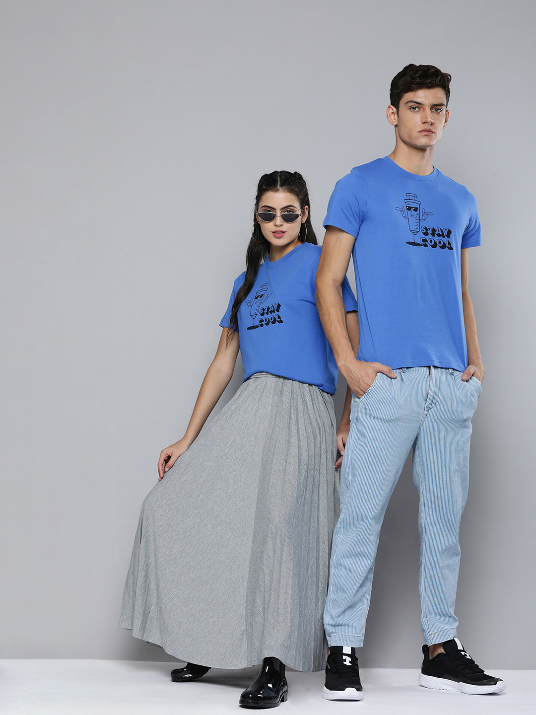 Buy Kook N Keech Unisex Blue & Black Typography Printed Pure Cotton ...