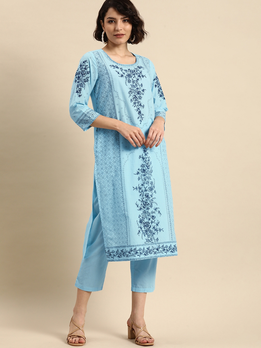 Buy Anouk Women Blue Ethnic Motifs Printed Pure Cotton Kurta With