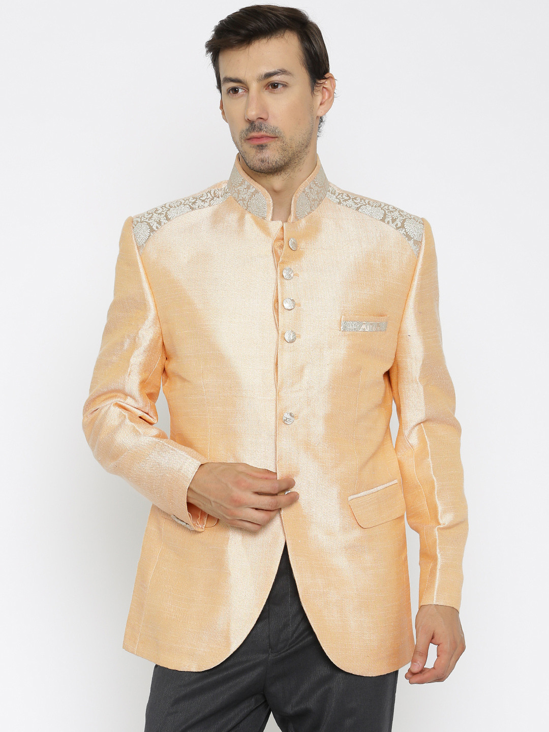Buy Raymond Ethnix Peach Coloured Ethnic Blazer - Blazers for Men ...