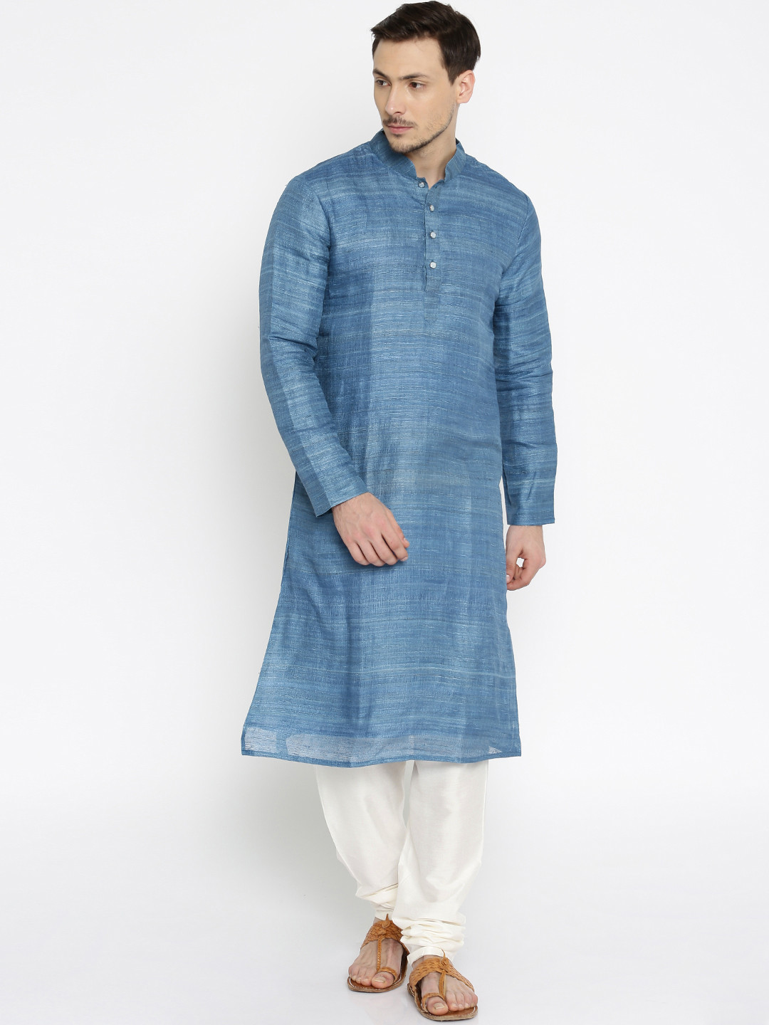Buy Raymond Ethnix Blue & Off White Kurta Pyjama - Kurta Sets for Men ...