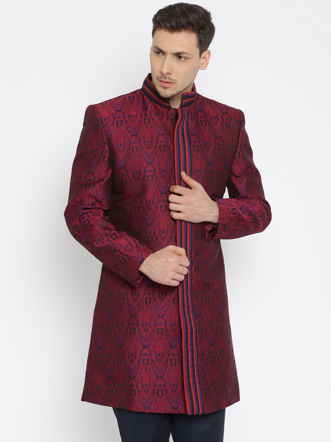 Buy Raymond Ethnix Maroon & Black Sherwani - Sherwani for Men 1619342 ...