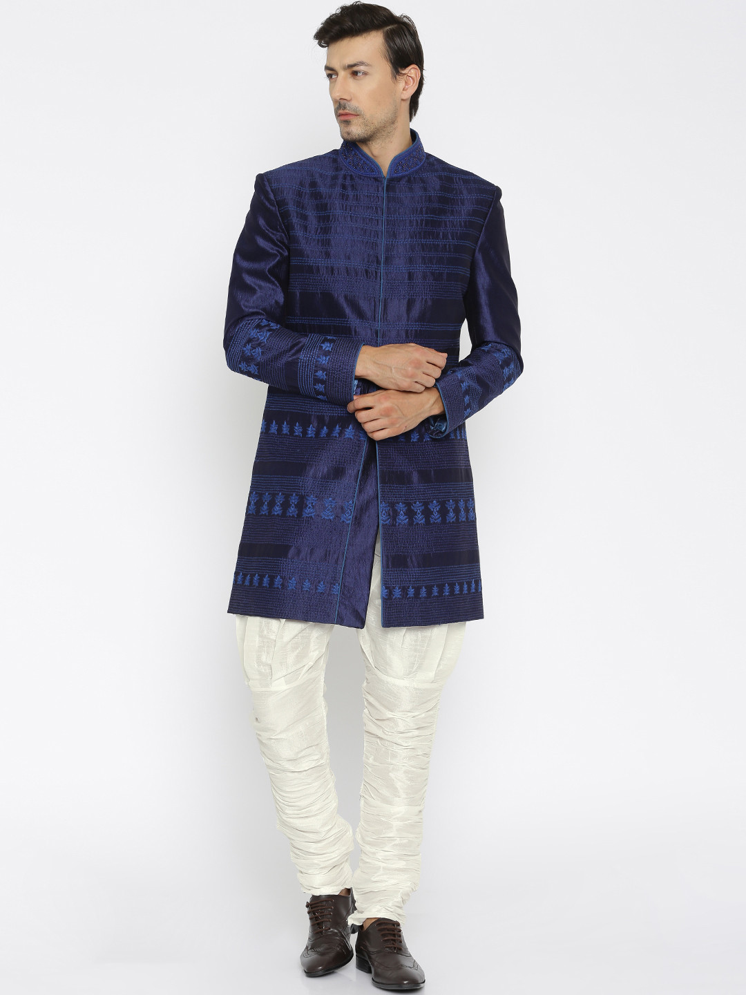 Buy Raymond Ethnix Blue & Off White Embroidered Sherwani - Sherwani for ...