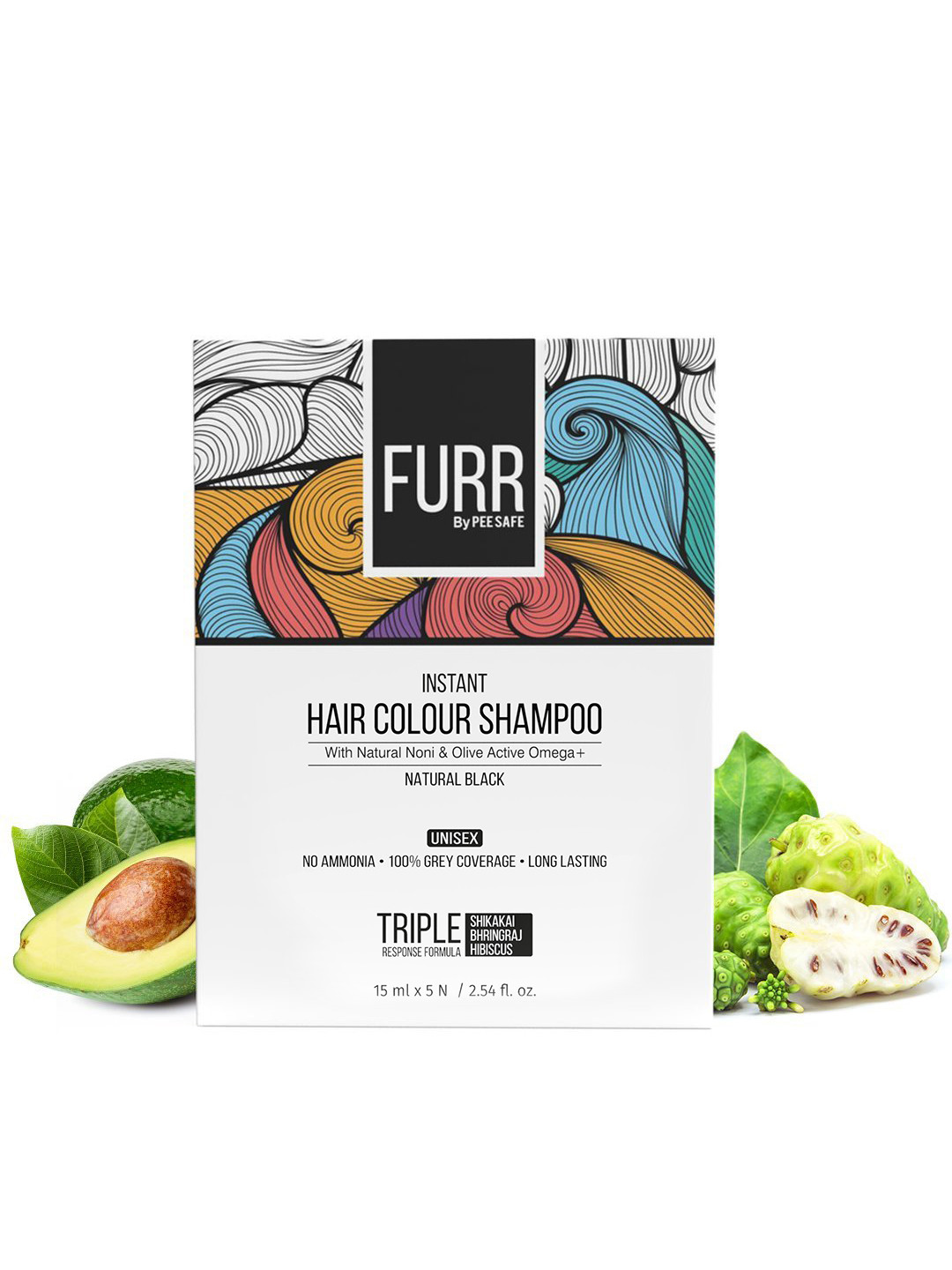 Buy PEESAFE FURR Set Of 5 Instant Hair Colour Shampoo Natural Black 15 ...