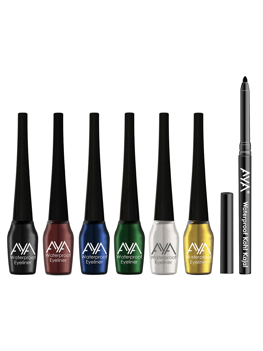 Buy AYA Set Of 7 Waterproof Liquid Eyeliner & Kohl Kajal Combo ...