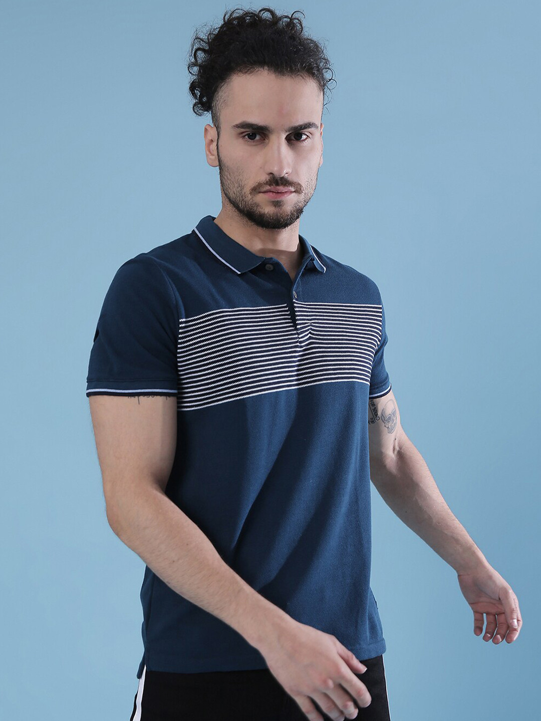 Buy Campus Sutra Men Blue Striped Polo Collar T Shirt - Tshirts for Men ...