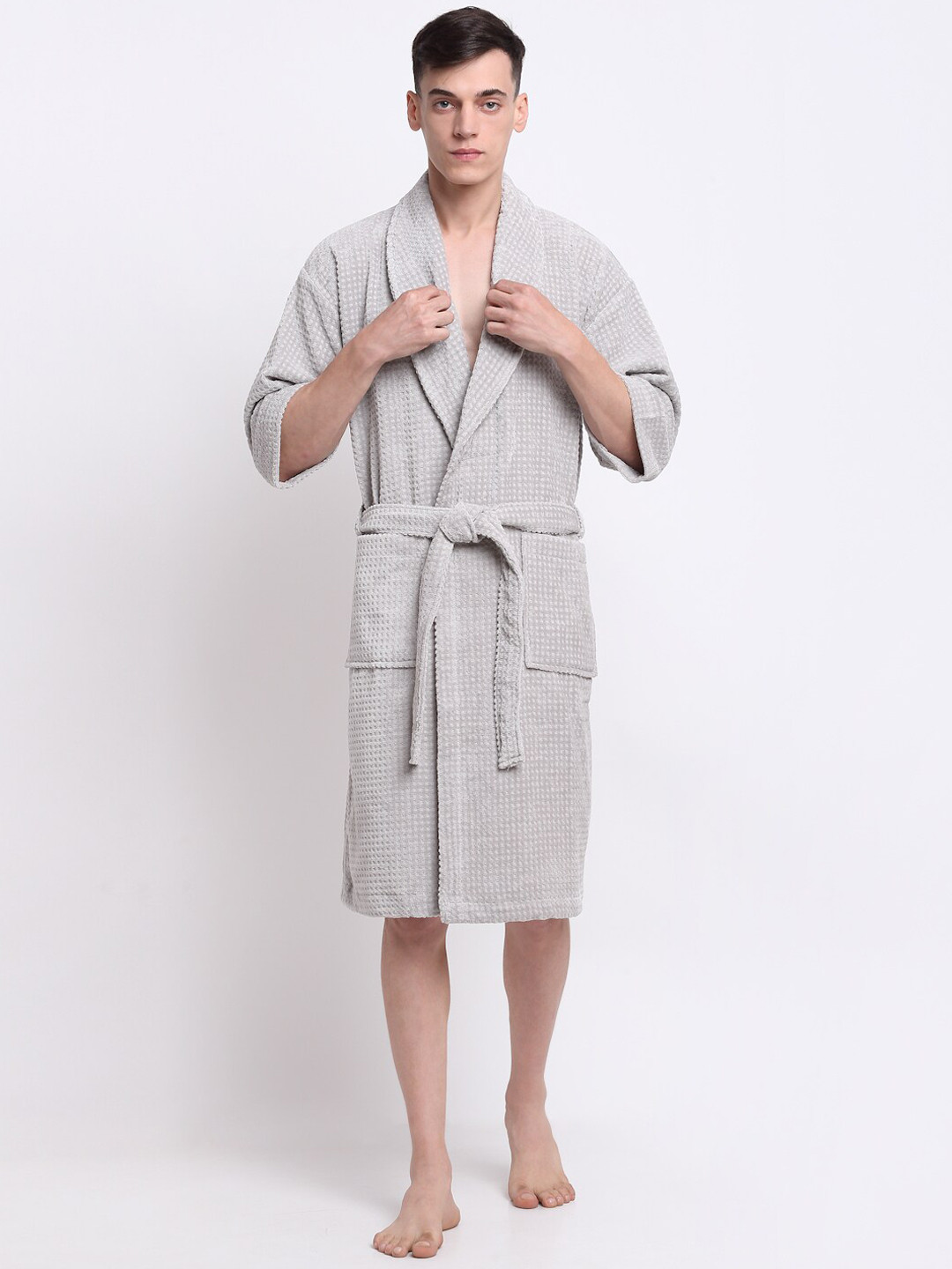 Buy MYTRIDENT Grey Checkered Bathrobe - Bath Robe for Unisex 16207792 ...