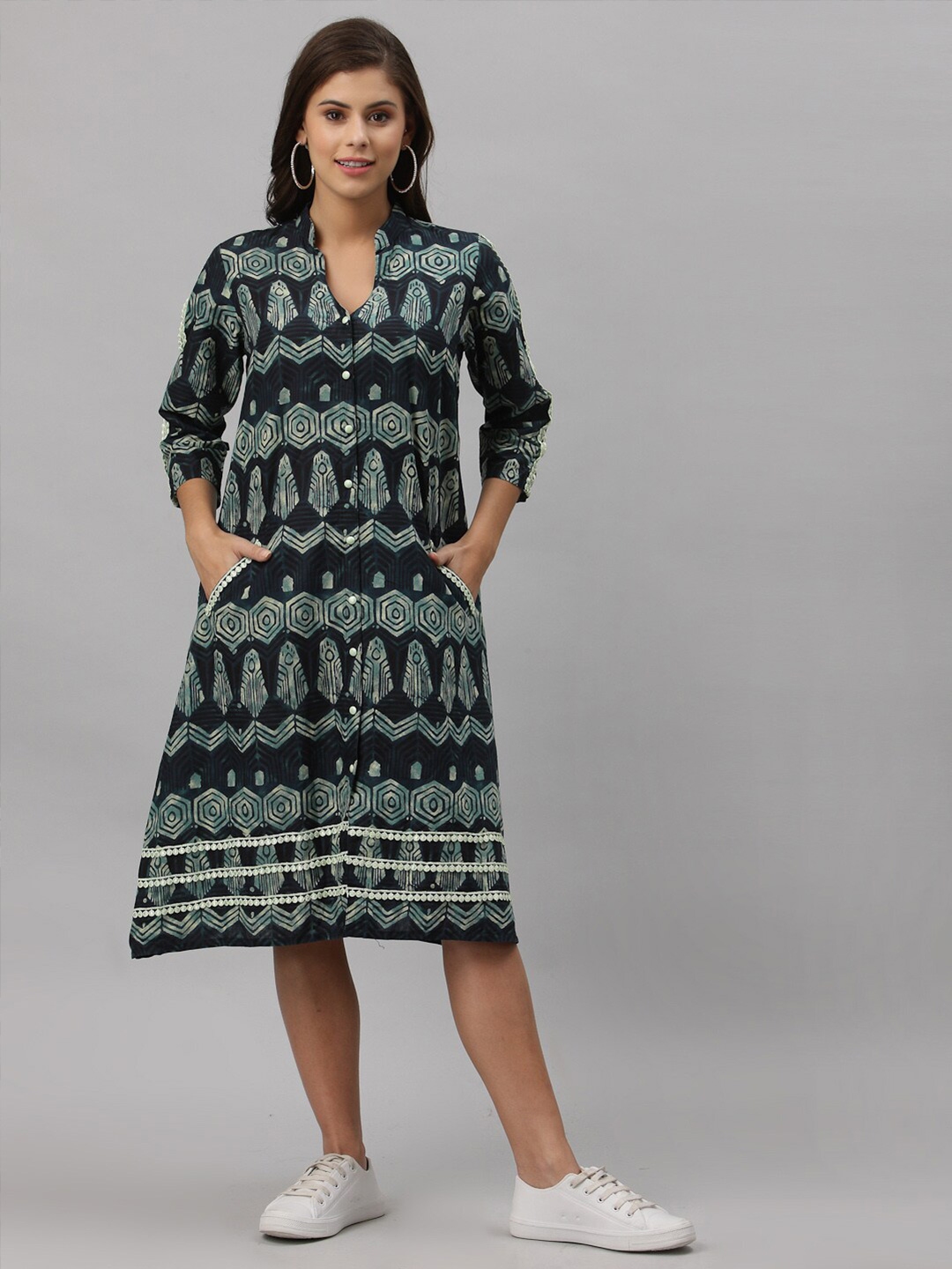 Buy Get Glamr Navy Blue A Line Midi Dress Dresses For Women 16207852