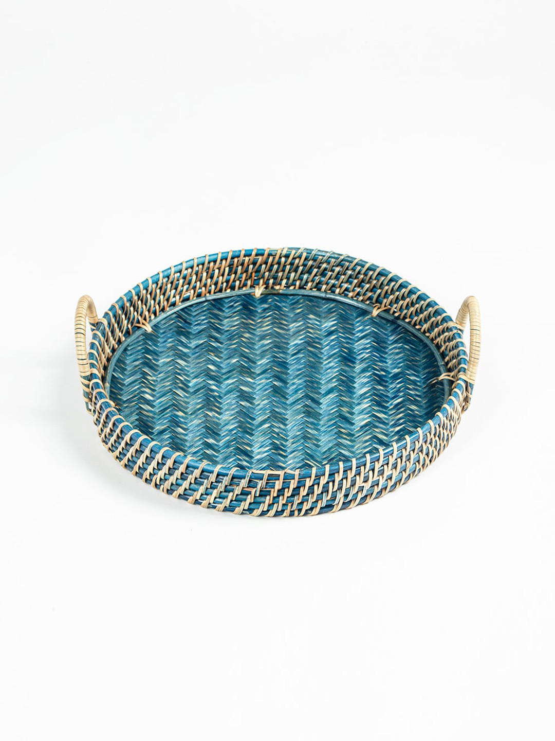 Buy Fabindia Blue & Gold Toned Woven Design Tray - Serving Tray for ...