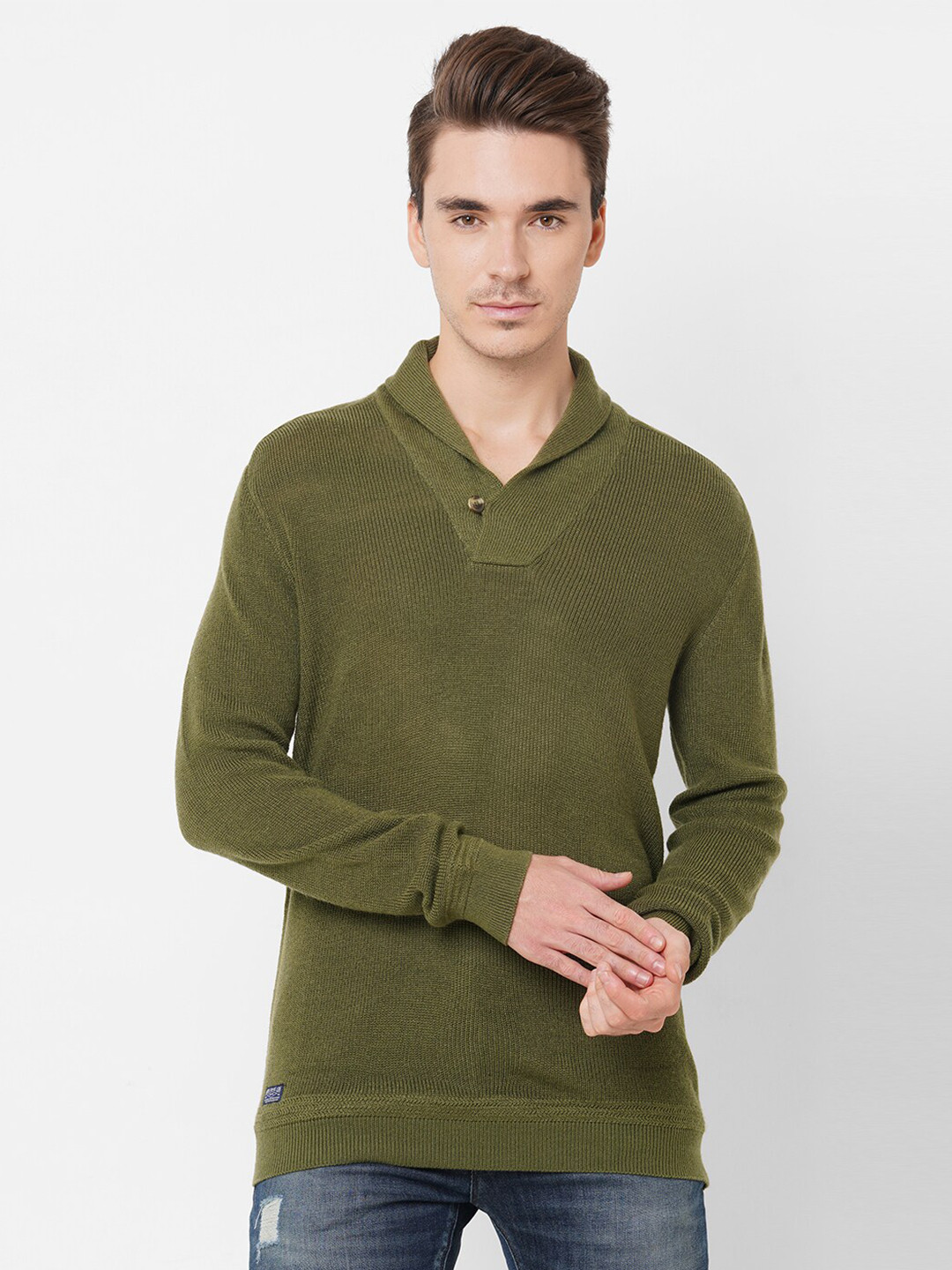 Buy Pepe Jeans Men Olive Green Pure Cotton Pullover - Sweaters for Men ...