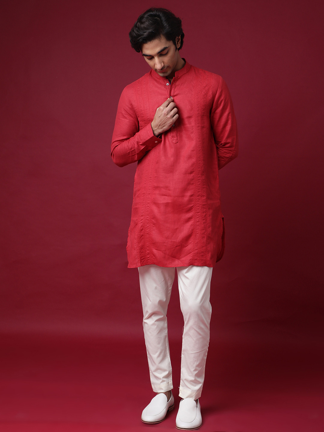 Buy RARE RABBIT Men Red Thread Work Kurta - Kurtas for Men 16216448 ...