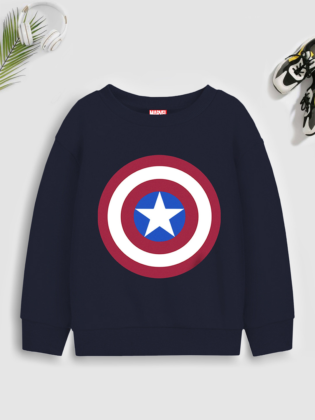 Buy YK Marvel Boys Blue Captain America Printed Sweatshirt ...