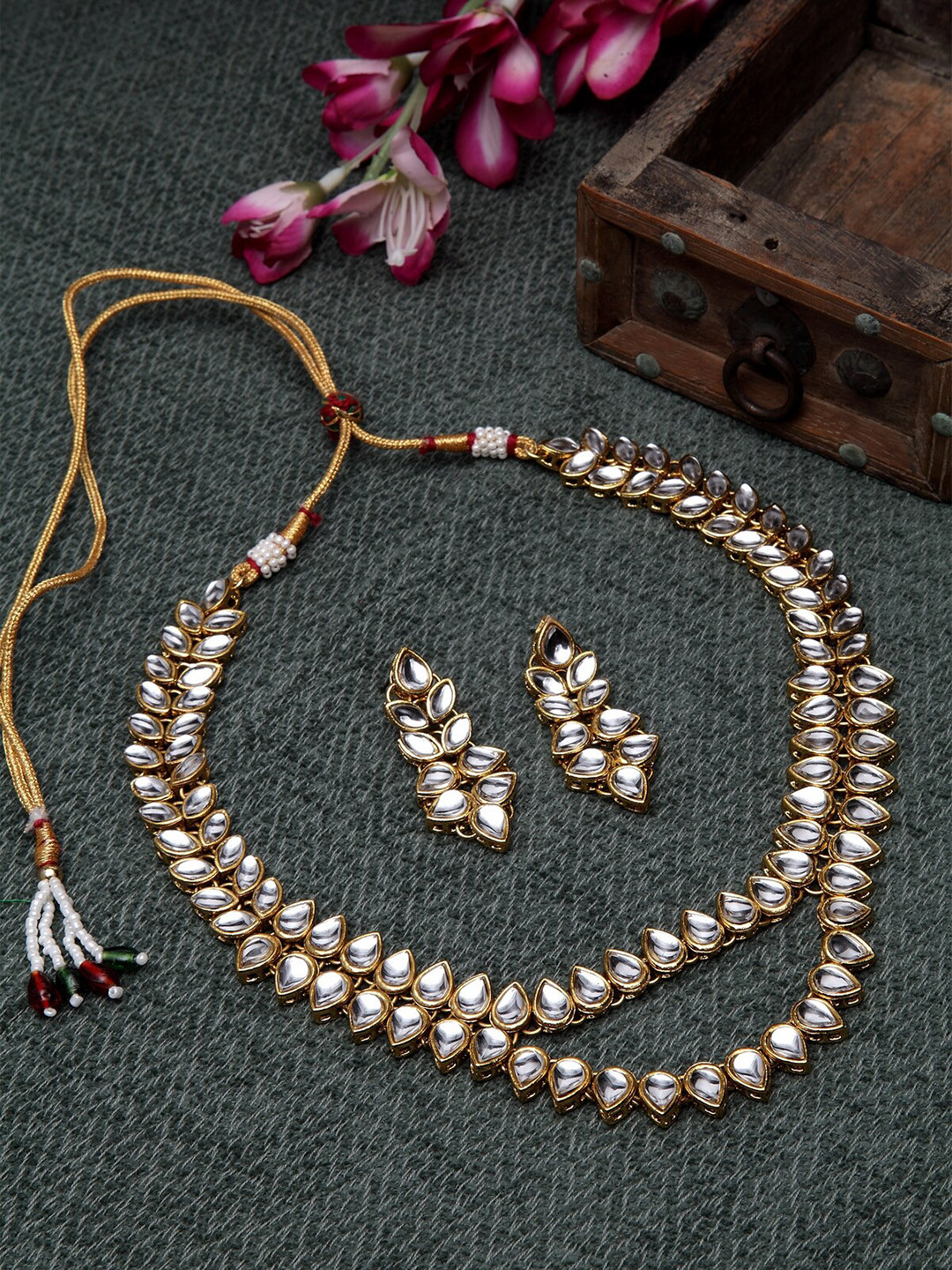 Buy Shining Diva Gold Plated White Kundan Studded Jewellery Set ...