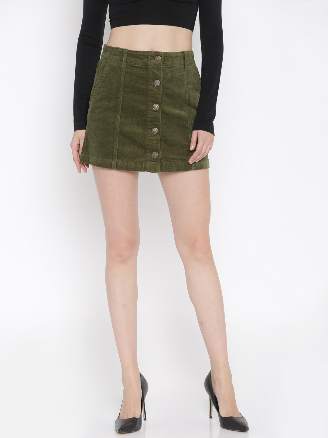 Buy FOREVER 21 Olive Green A Line Corduroy Mini Skirt - Skirts for ...