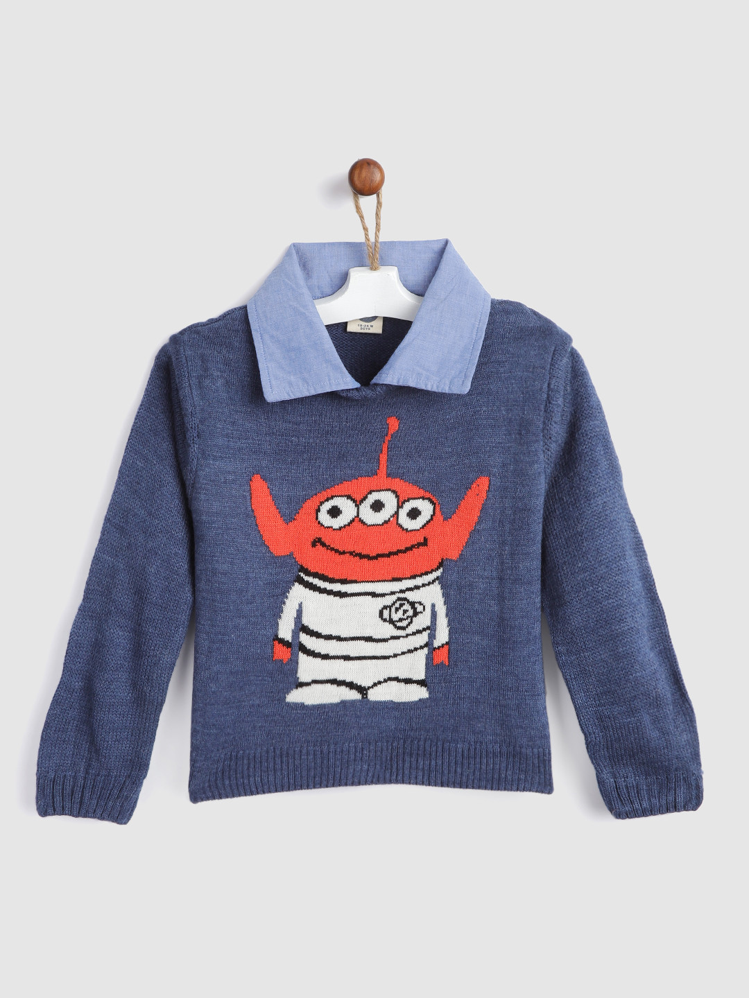 Buy YK Boys Navy Blue & White Toy Story Alien Self Design Pullover ...