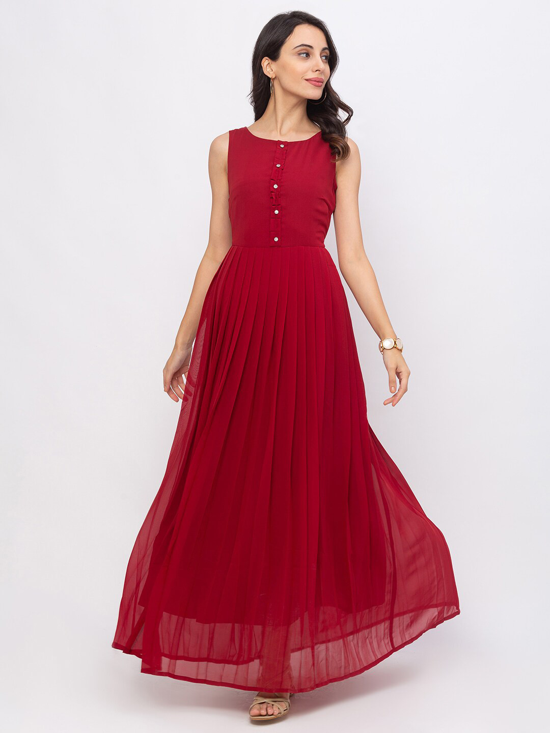 Buy Iti Maroon Pleated Maxi Dress - Dresses for Women 16224180 | Myntra