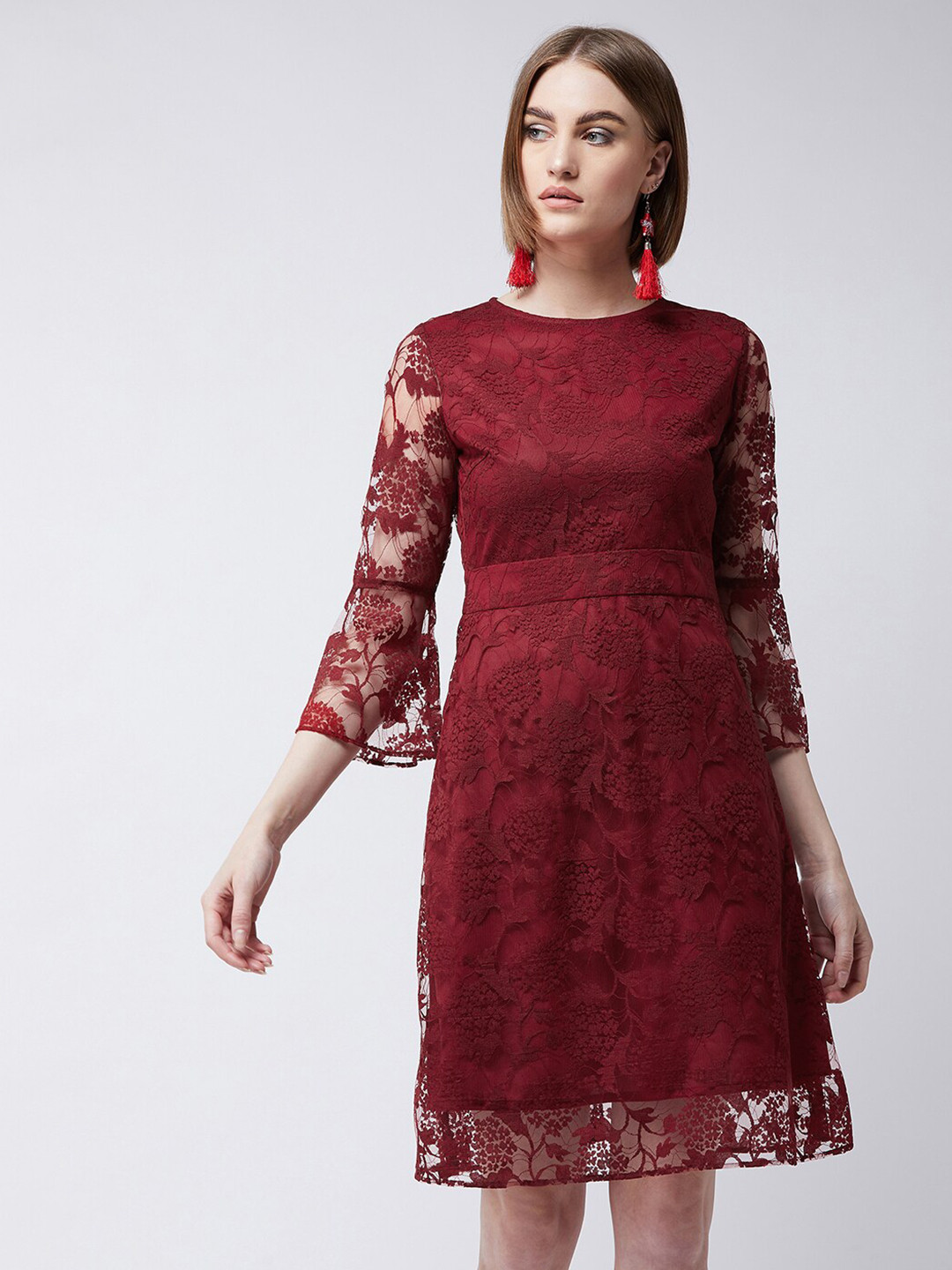 Buy Miss Chase Maroon Lace Dress - Dresses for Women 16224294 | Myntra