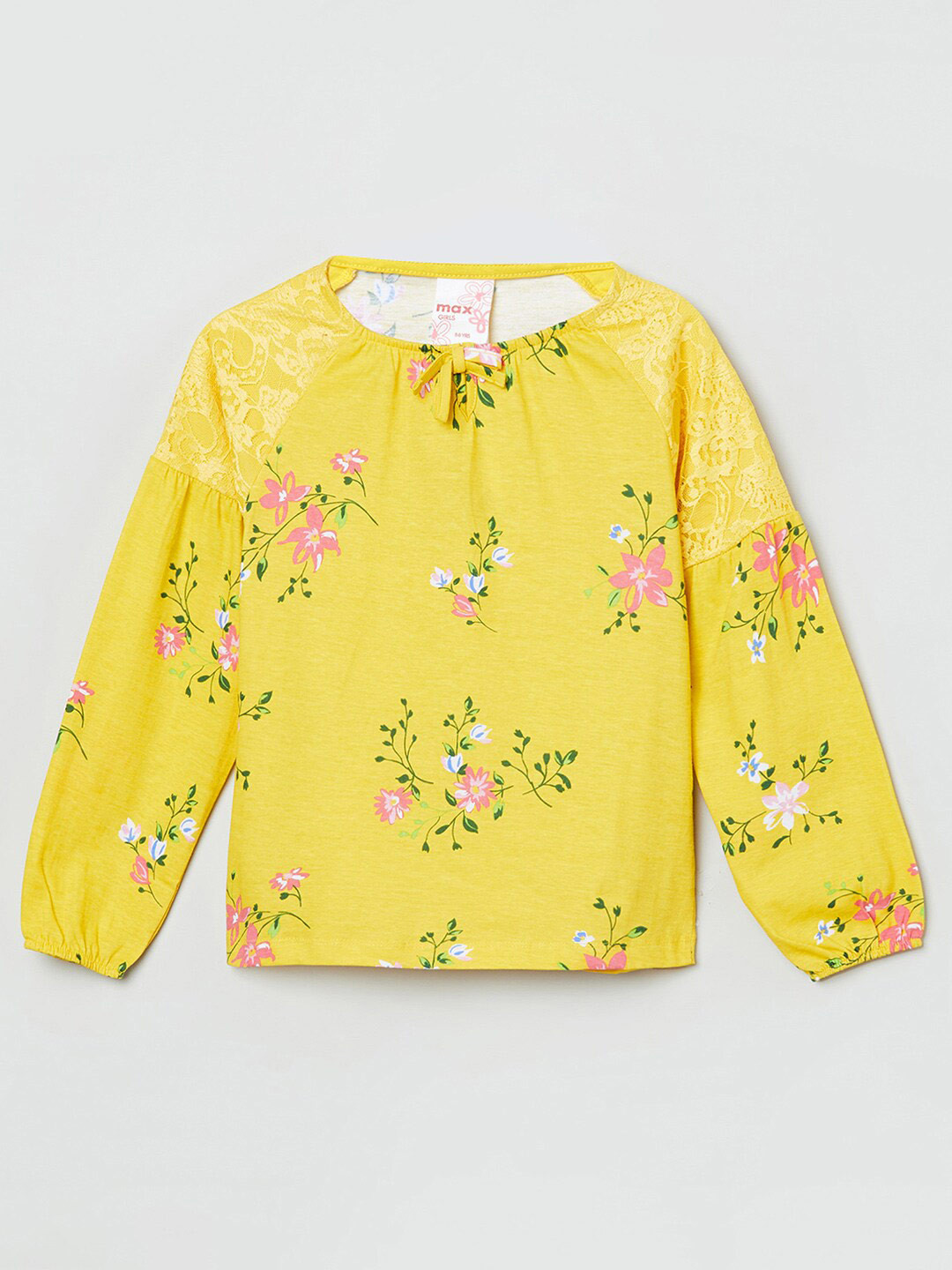 Buy Max Girls Yellow Floral Pure Cotton Regular Top - Tops for Girls ...